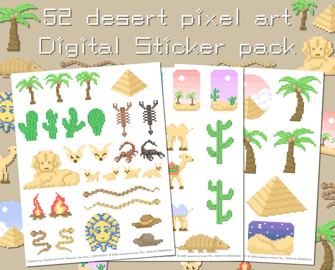Desert Pixel Art Sticker Pack: Goodnotes, iPad Stickers, Digital ...