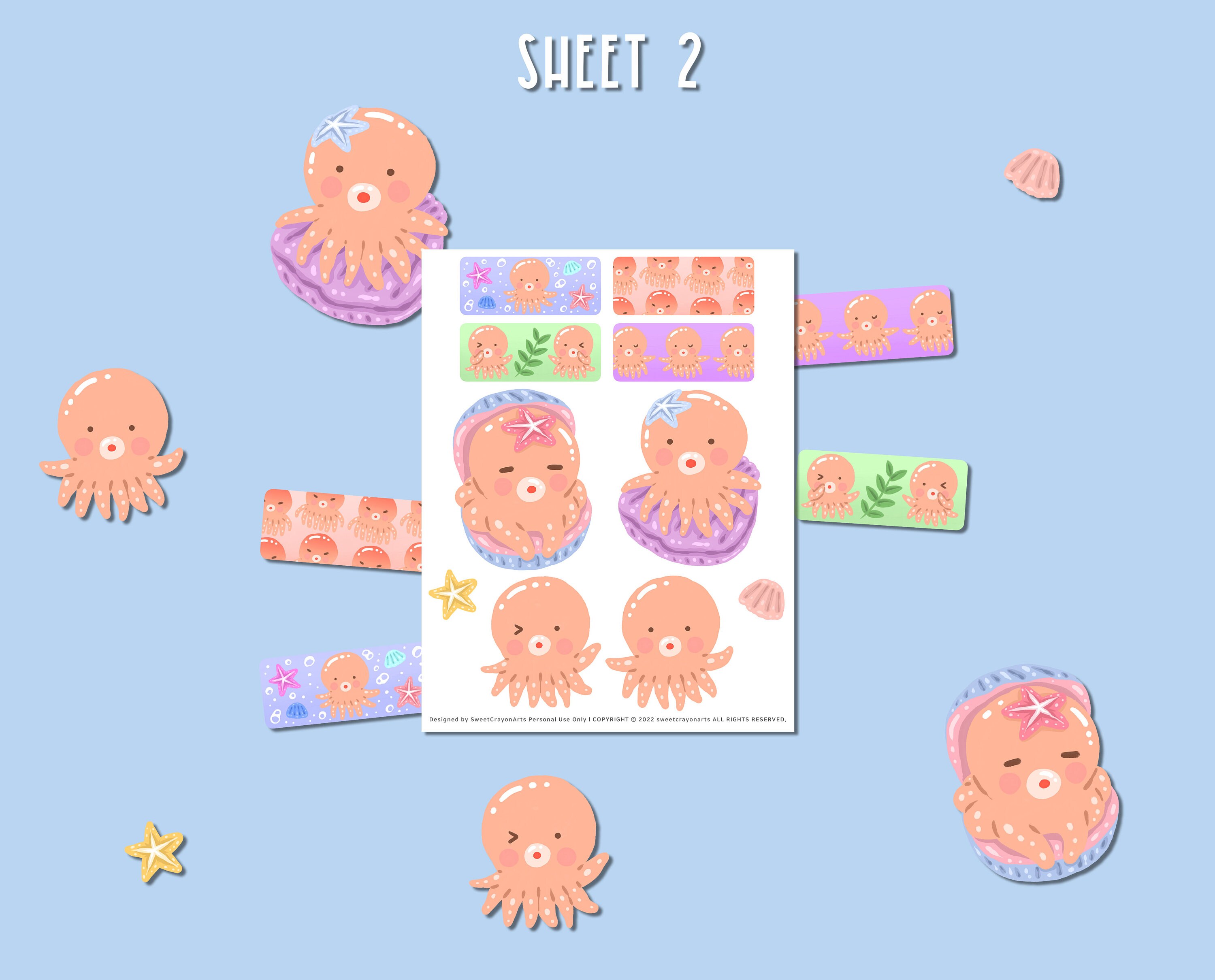 37 Cute Octopus Digital Sticker Pack, Cute Octopus Printable Stickers ...