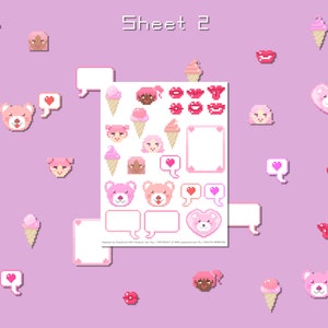 61 Pink Pixel Art Digital Sticker Pack Cute Pixel Art Sticker - Etsy