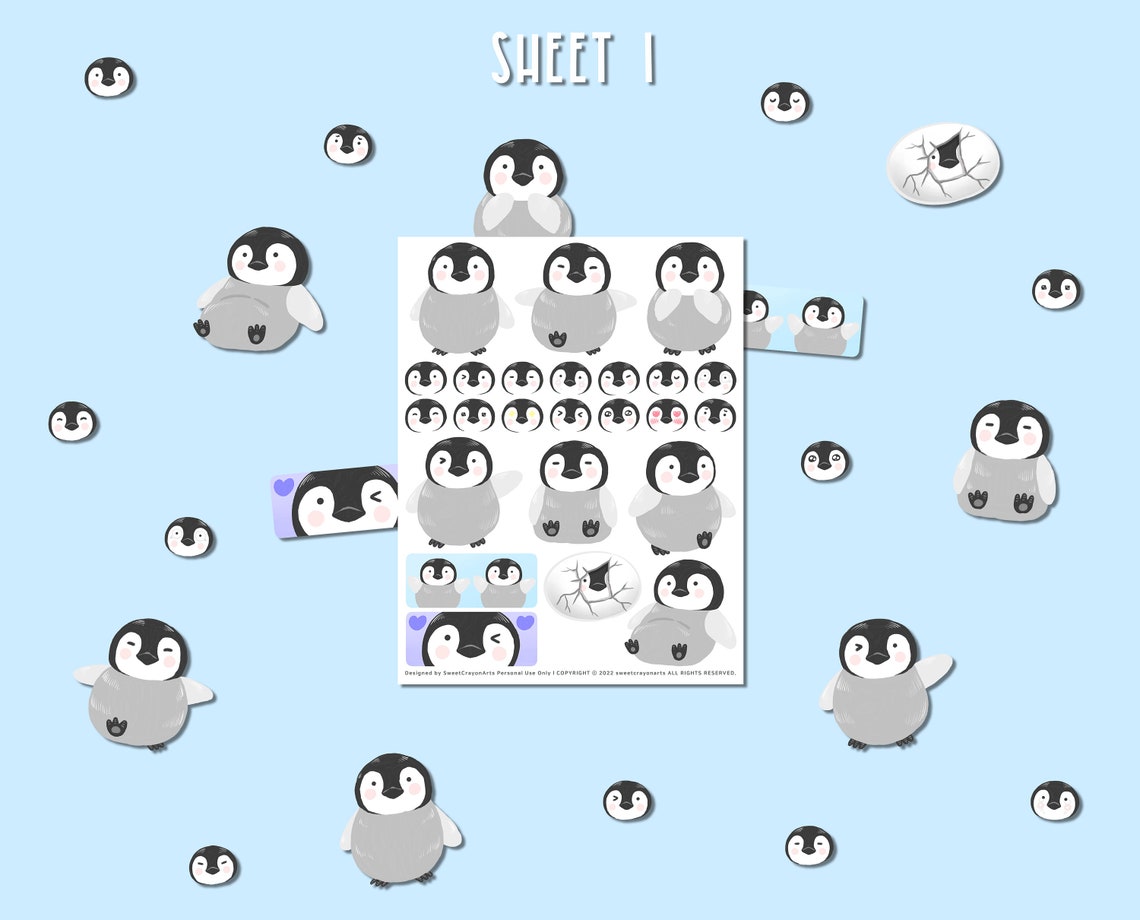 40 Cute Penguin Digital Sticker Pack Baby Emperor Penguin - Etsy