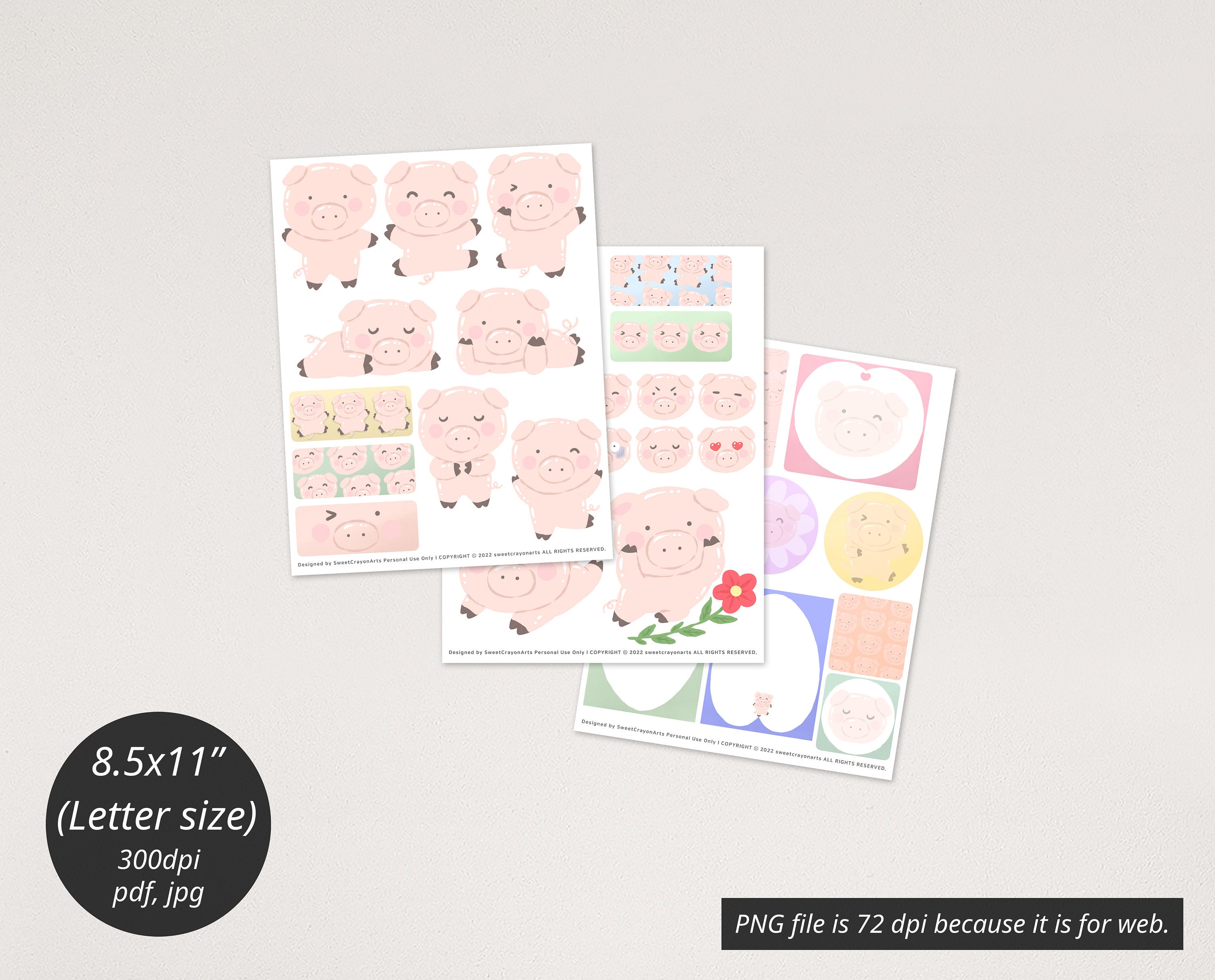 35 Cute Pig Digital Sticker Pack, Cute Pig Printable Stickers, Pig Png ...