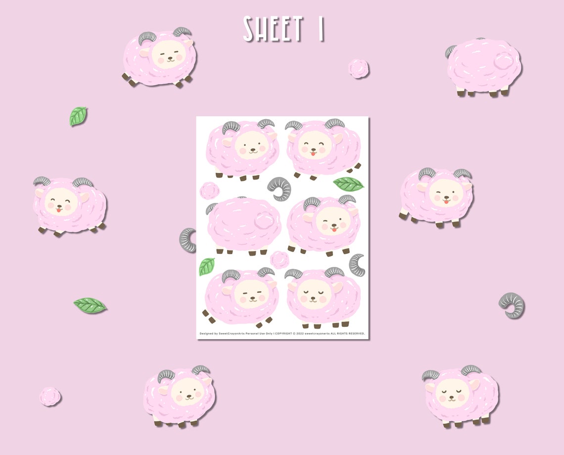 37 Cute Pink Sheep Digital Sticker Pack Sheep Goodnotes - Etsy