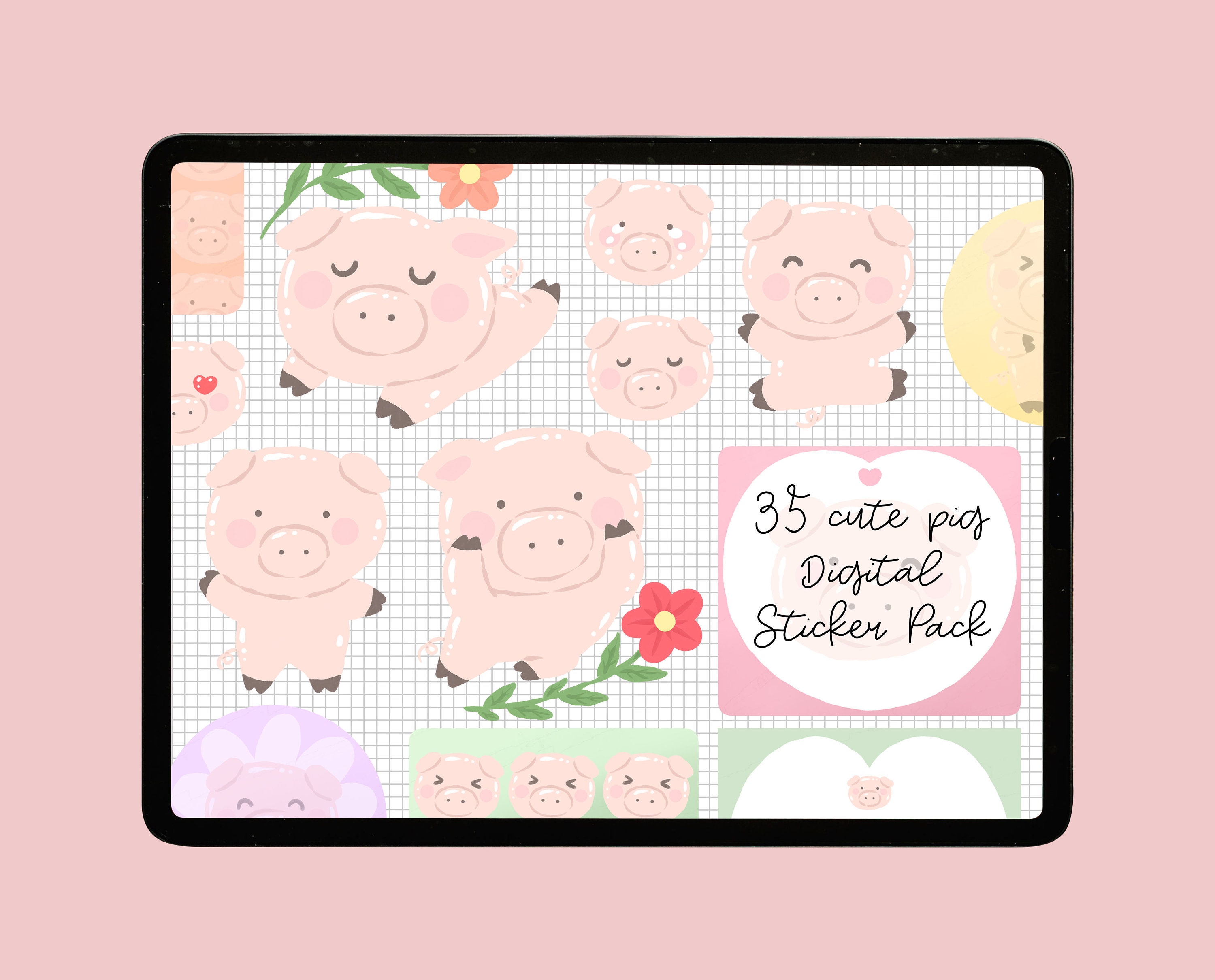 35 Cute Pig Digital Sticker Pack, Cute Pig Printable Stickers, Pig Png ...