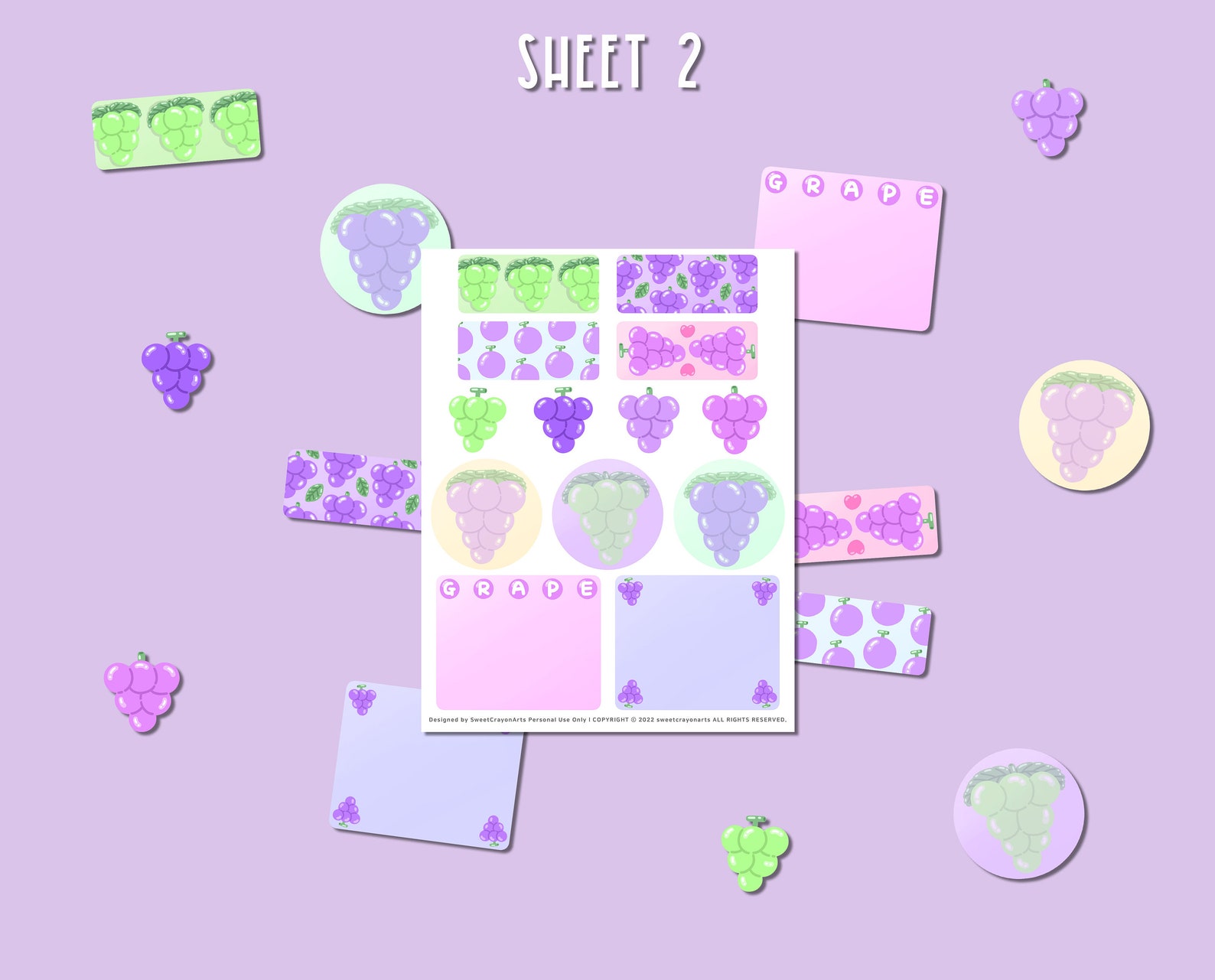 40 Cute Grape Digital Sticker Pack Cute Food Printable - Etsy