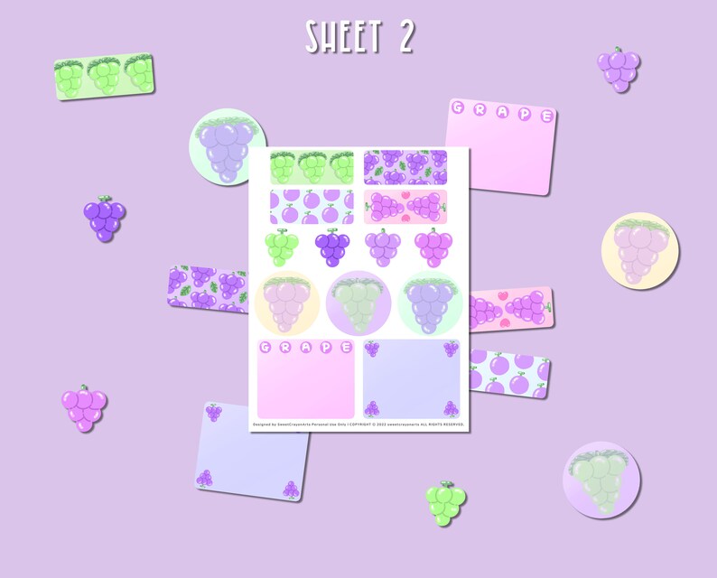 40 Cute Grape Digital Sticker Pack Cute Food Printable - Etsy