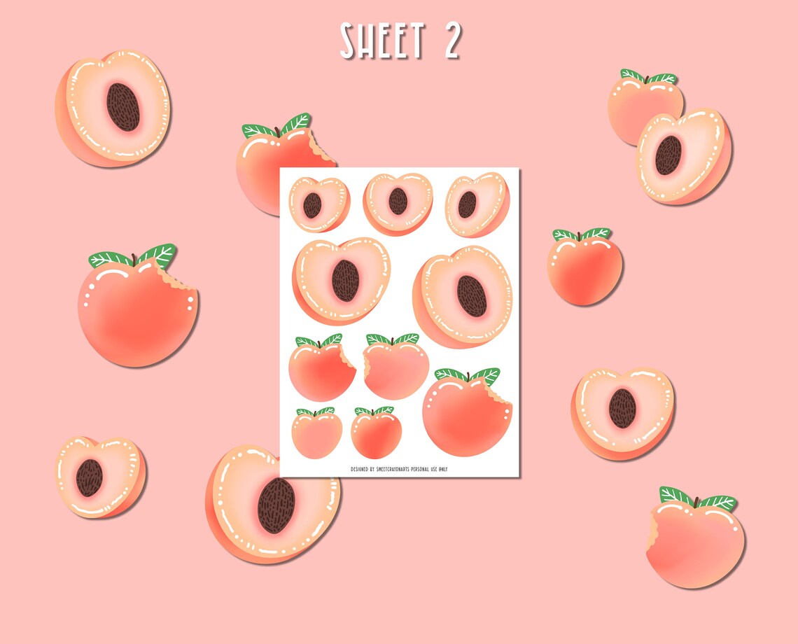 30 Cute Peach Digital Sticker Pack Printable Stickers - Etsy