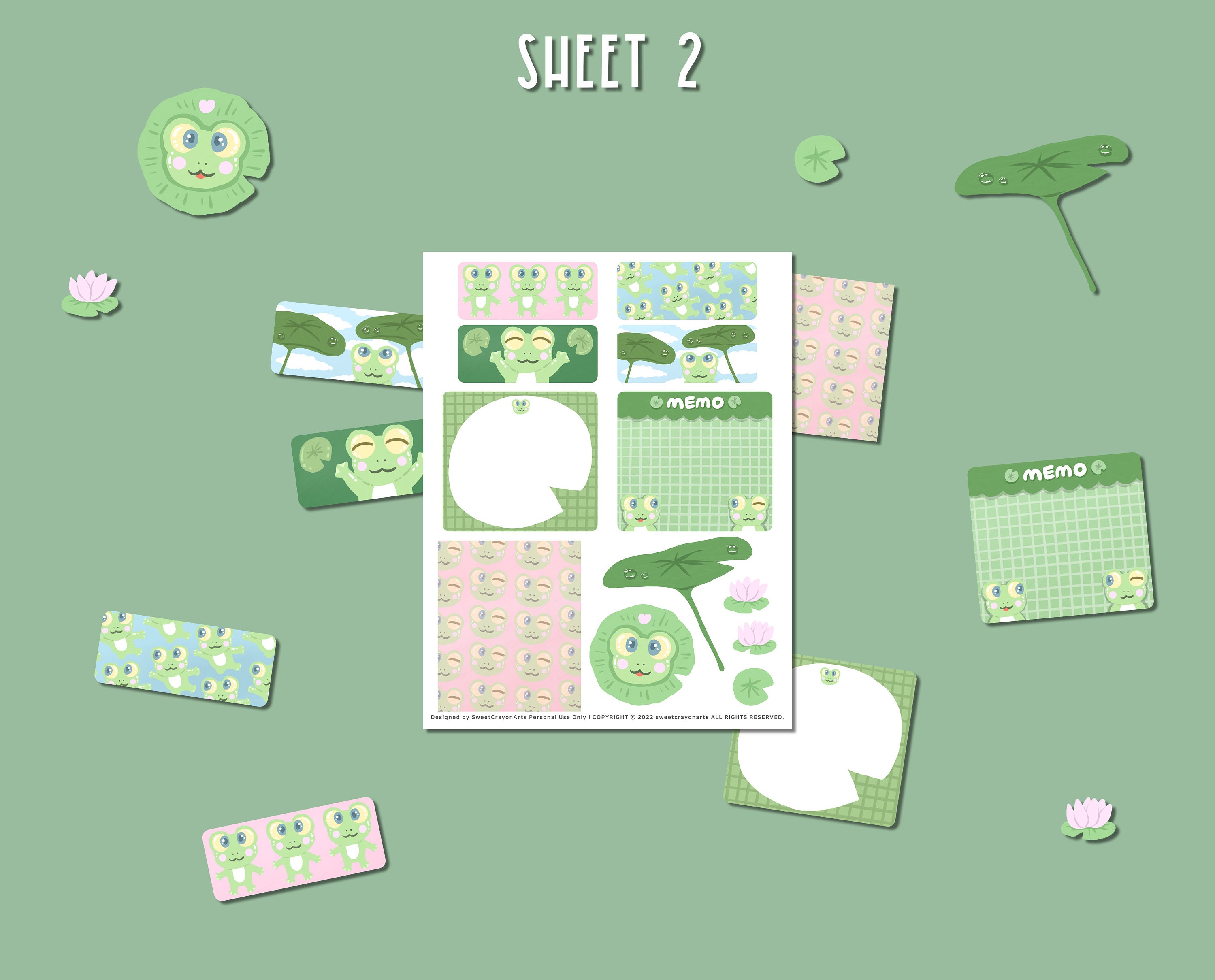 42 Cute Frog Digital Sticker Pack, Green Frog Printable Stickers ...