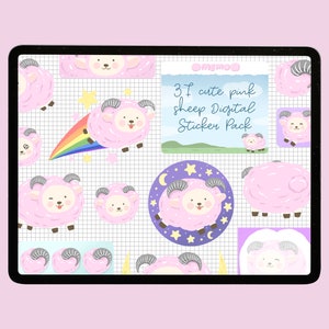 37 Cute Pink Sheep Digital Sticker Pack Sheep Goodnotes - Etsy