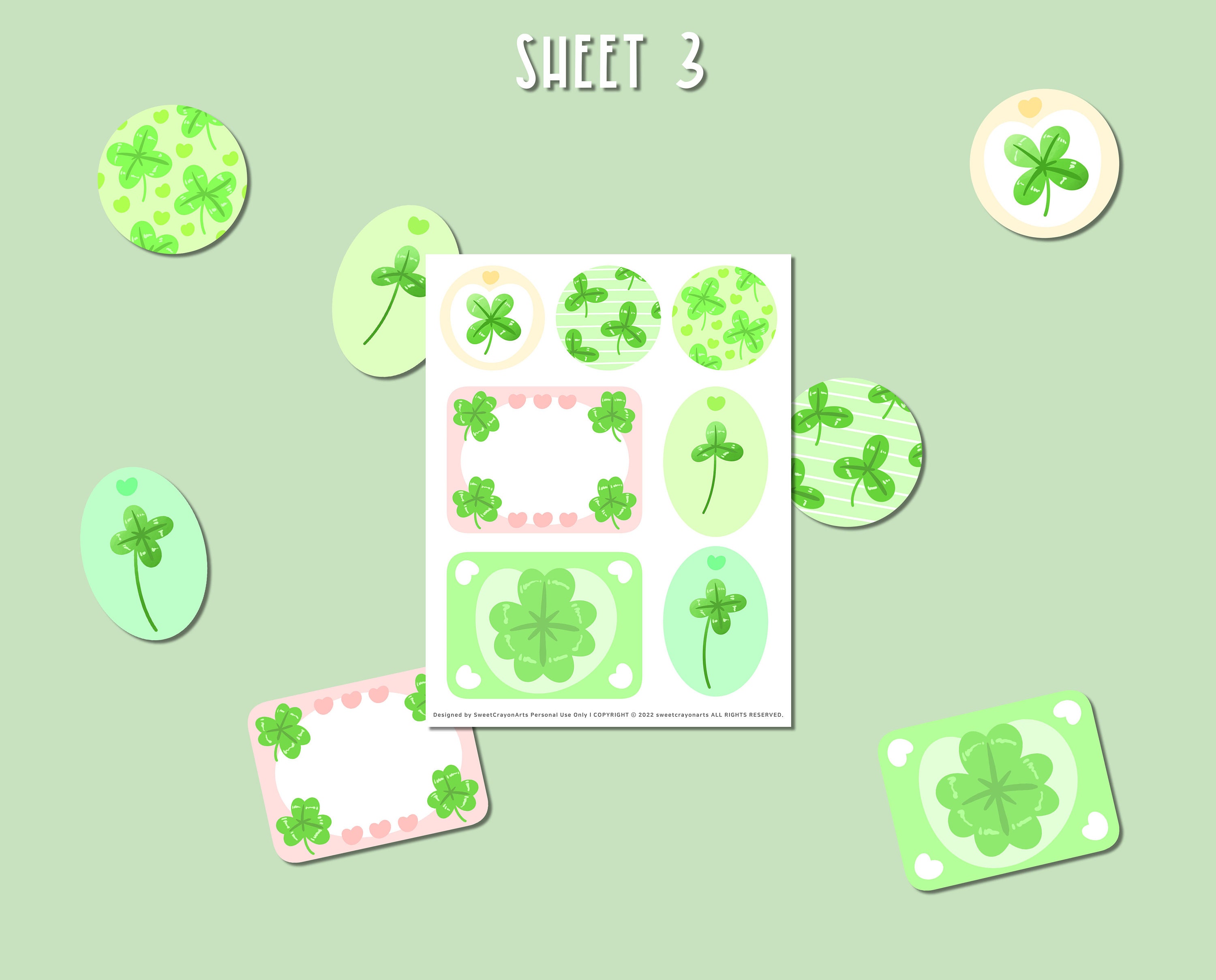 31 Cute Clover Digital Sticker Pack, Printable Four Leaf Clover ...