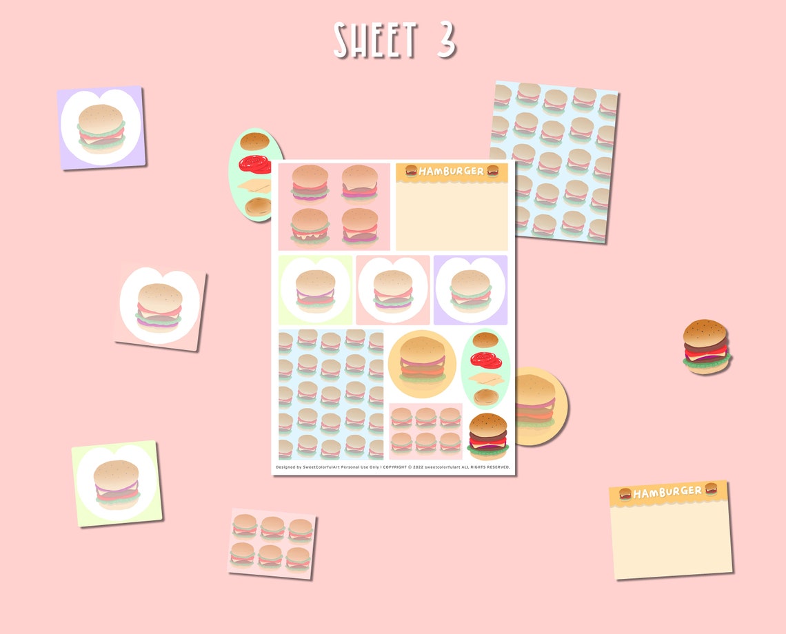 45 Cute Hamburger Digital Sticker Pack Hamburger Printable - Etsy