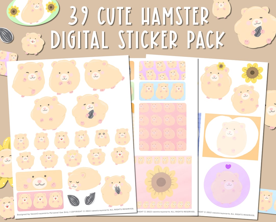 39 Cute Hamster Digital Sticker Pack, Beige Hamster Printable Stickers ...