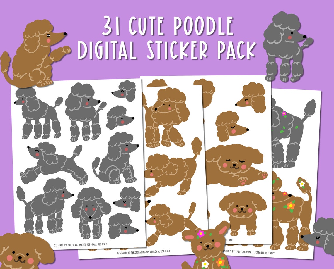 31 Cute Poodle Digital Sticker Pack Printable Stickers Dog - Etsy
