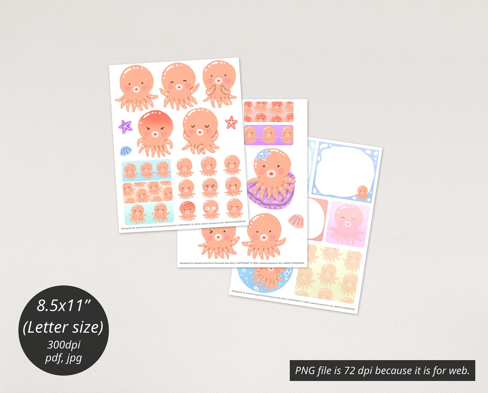 37 Cute Octopus Digital Sticker Pack Cute Octopus Printable - Etsy