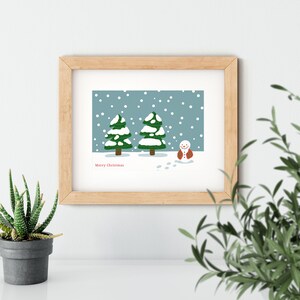 Snowman Christmas Printable Card, Snow Scenery Card, Merry Christmas ...