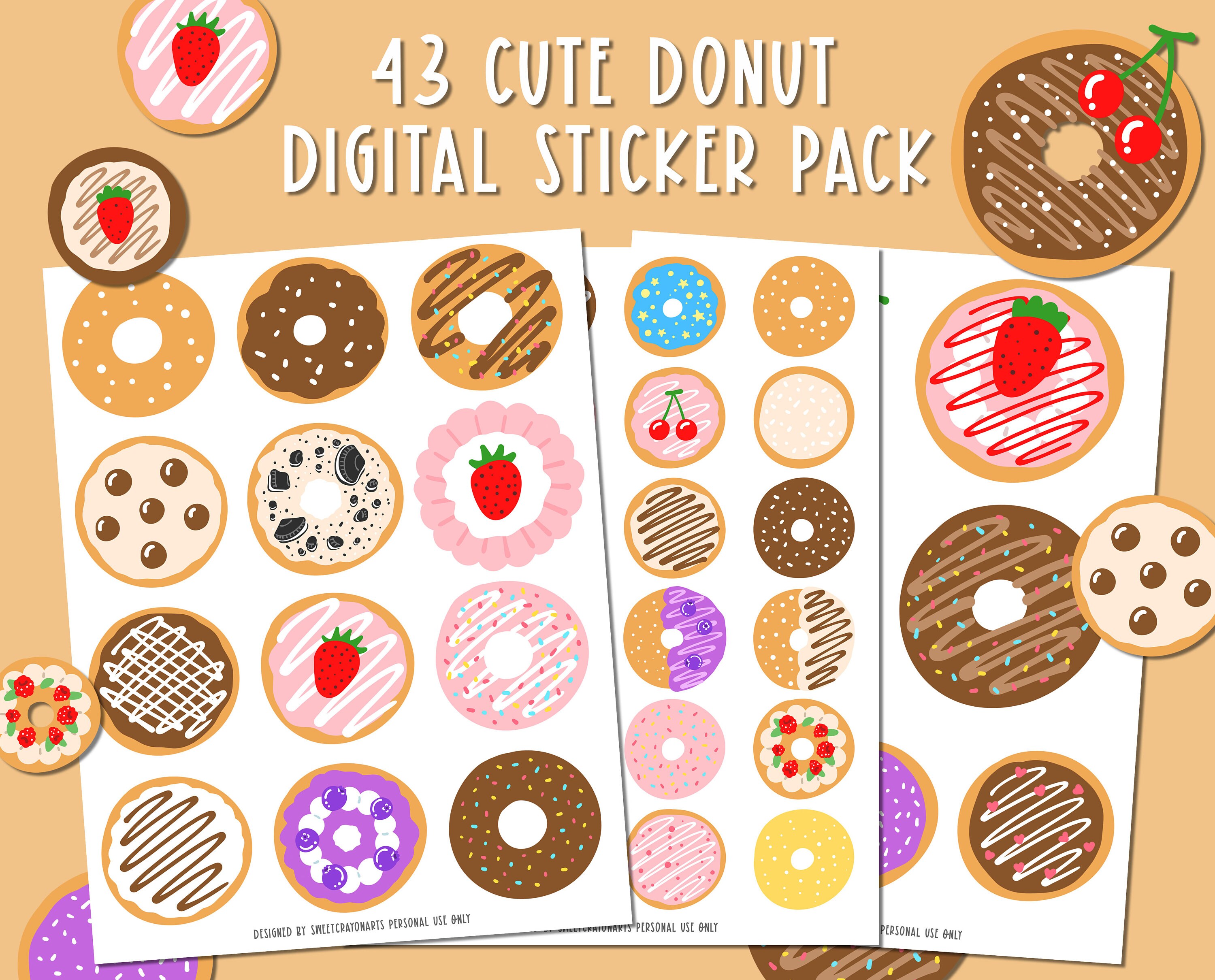 43 Cute Donut Digital Sticker Pack Cute Food Stickers - Etsy