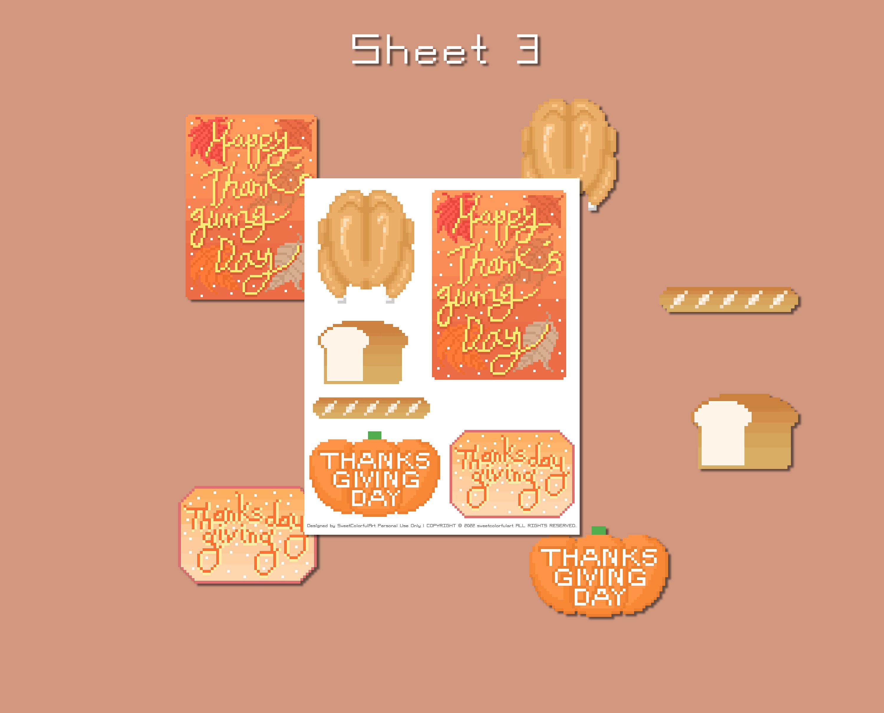 51 Thanksgiving Day Pixel Art Digital Stickers Happy - Etsy