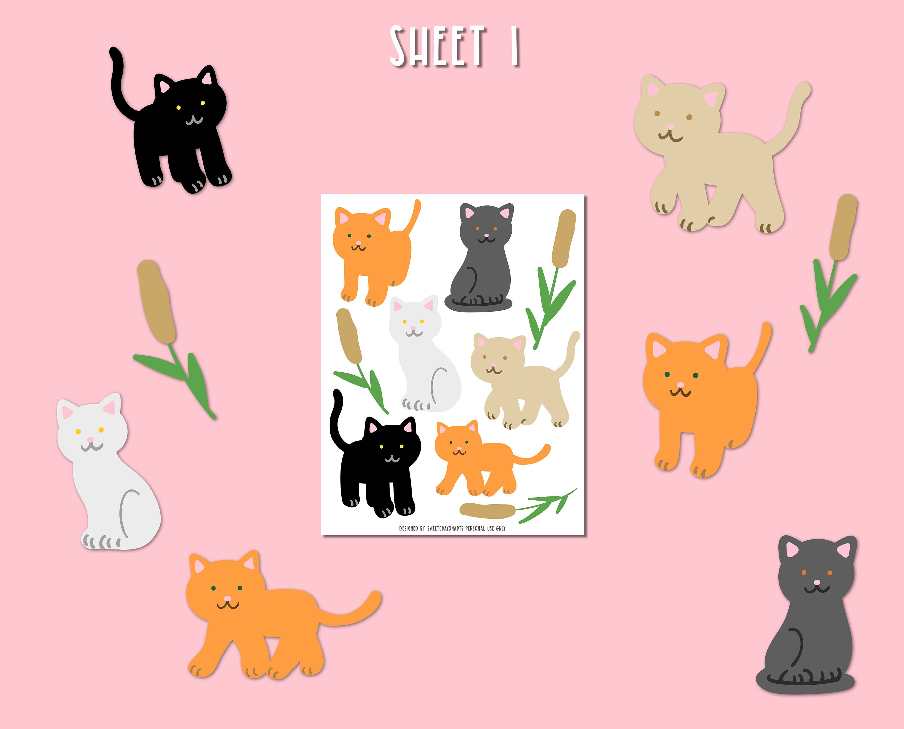 30 Cute Cat Sticker Pack, Stickers for Ipad, Printable Stickers, Cat ...