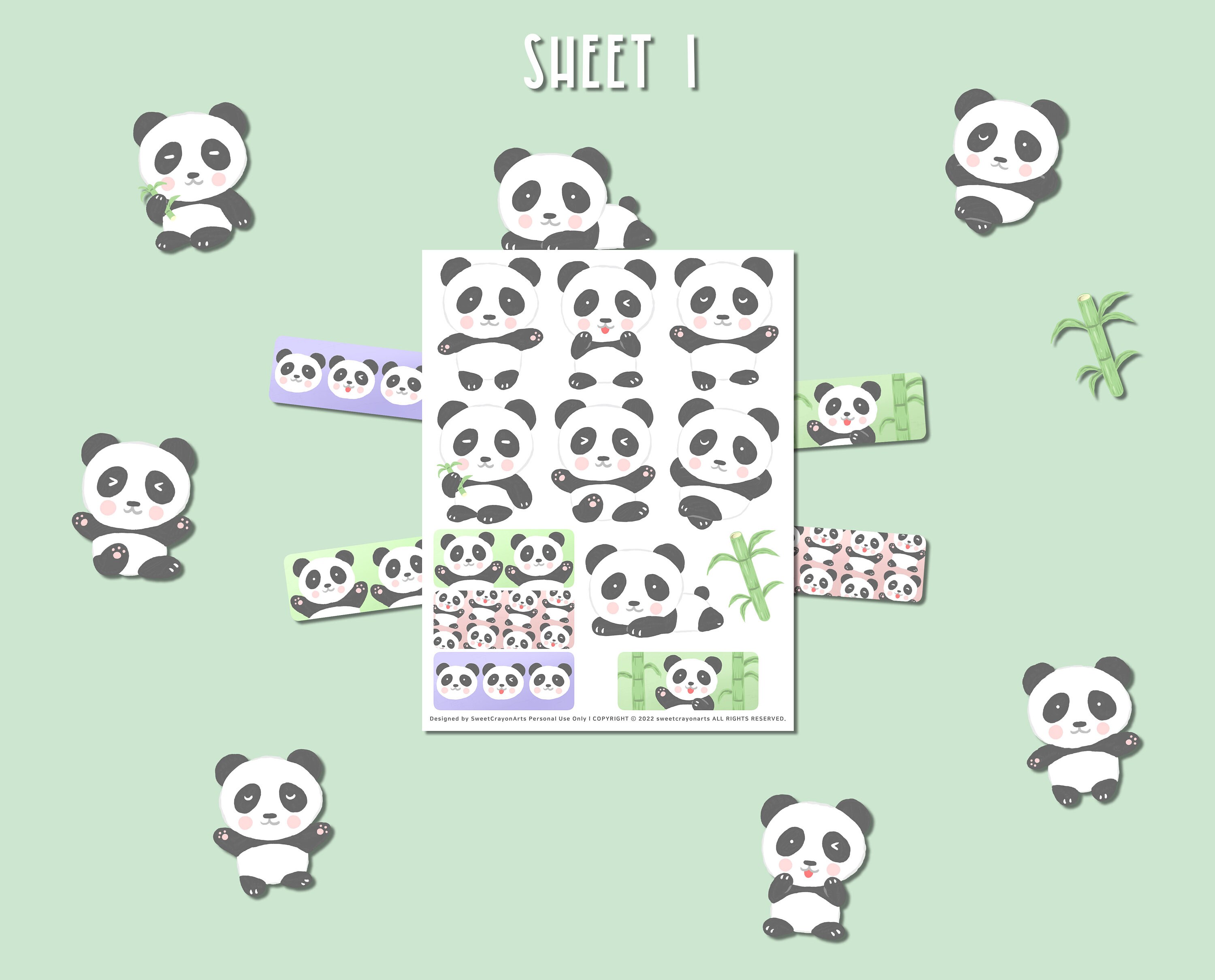 37 Cute Panda Digital Sticker Pack, Panda Printable Stickers, Aesthetic ...