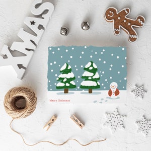 Snowman Christmas Printable Card, Snow Scenery Card, Merry Christmas ...