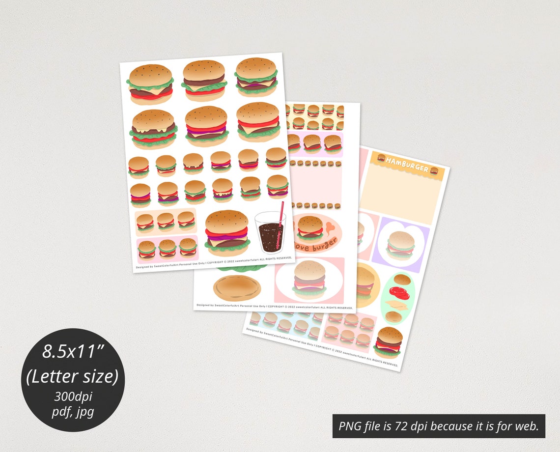 45 Cute Hamburger Digital Sticker Pack Hamburger Printable - Etsy