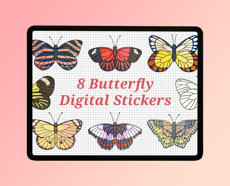 8 Butterfly Digital Stickers, Butterfly Printable Stickers, Goodnotes ...