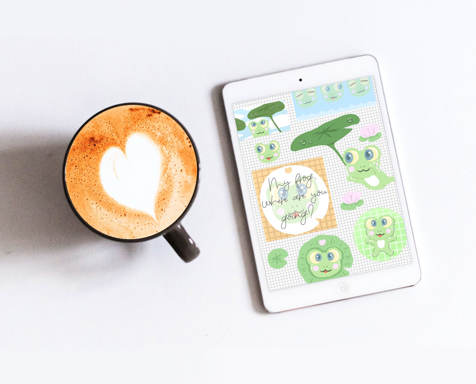 42 Cute Frog Digital Sticker Pack, Green Frog Printable Stickers ...