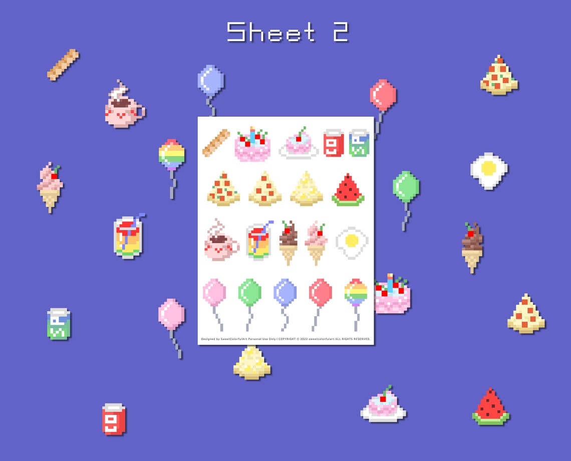 70 Cute Pixel Art Digital Sticker Pack Printable Pixel Art - Etsy
