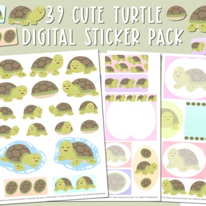 39 Cute Turtle Digital Sticker Pack, Cute Turtle Printable Stickers ...