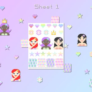 54 Mermaid Pixel Art Digital Sticker Pack Printable Stickers - Etsy