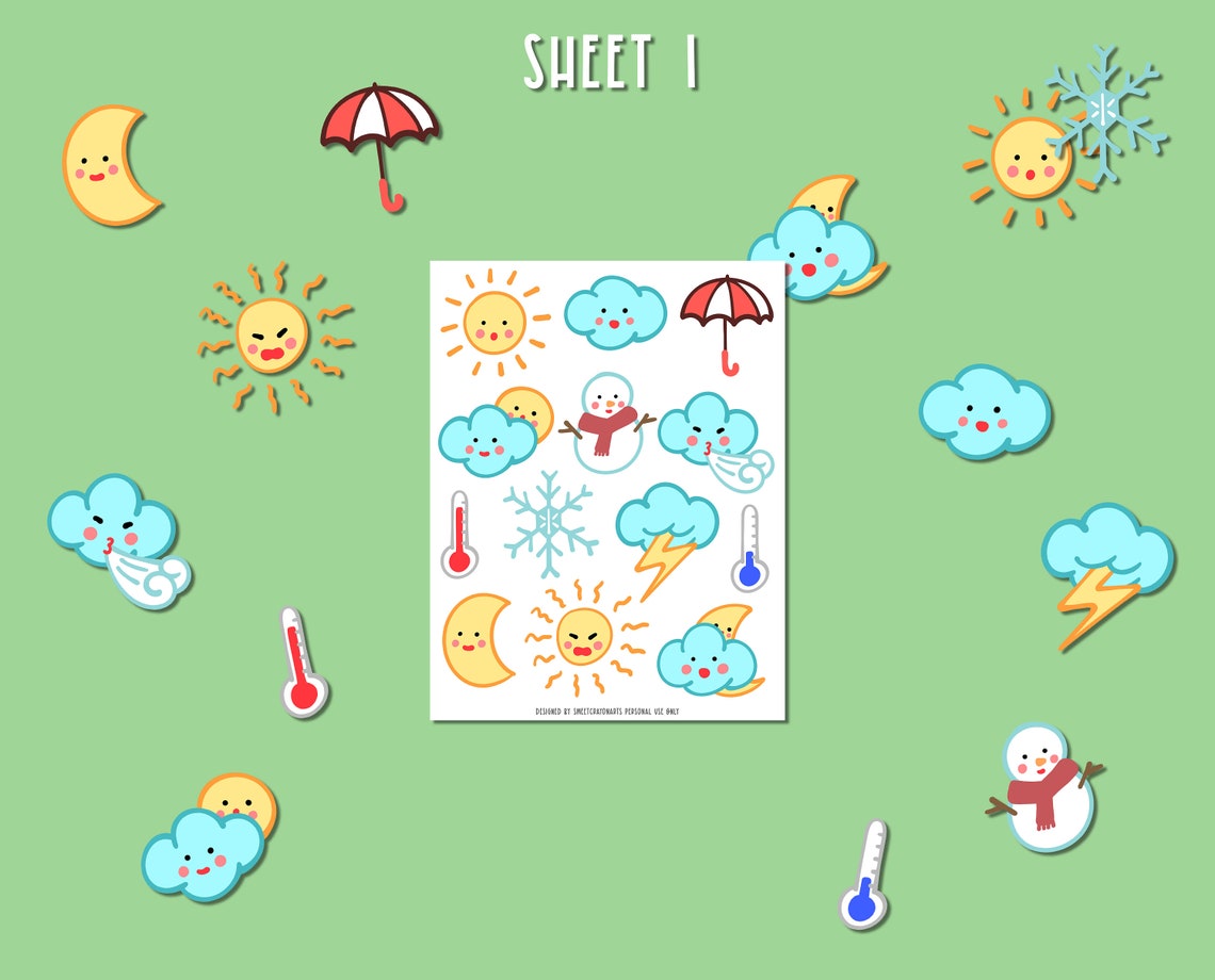 47 Cute Planner Digital Sticker Pack Weather Sticker - Etsy