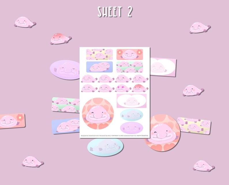 34 Cute Blobfish Digital Sticker Pack, Pink Blobfish Printable Stickers ...