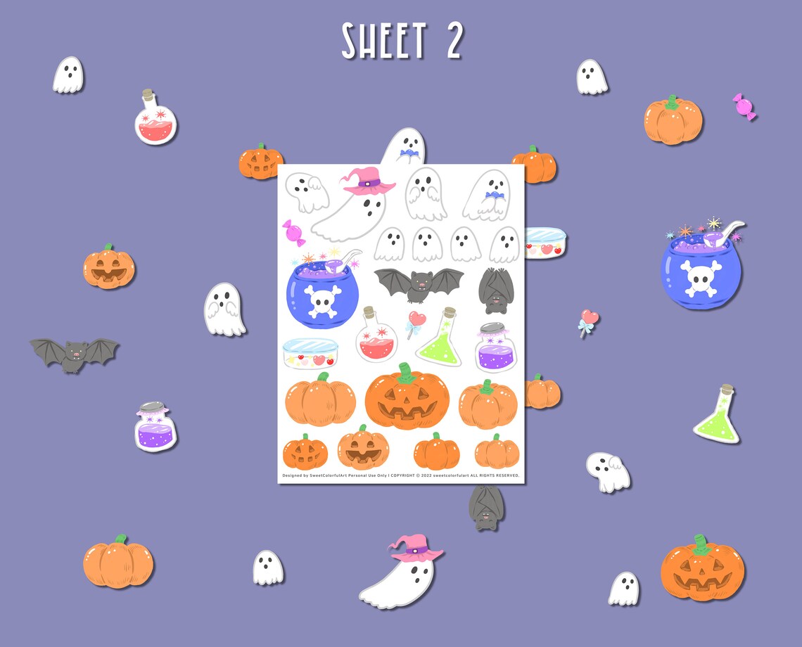 57 Cute Halloween Digital Sticker Pack, Pumpkin Halloween Printable ...