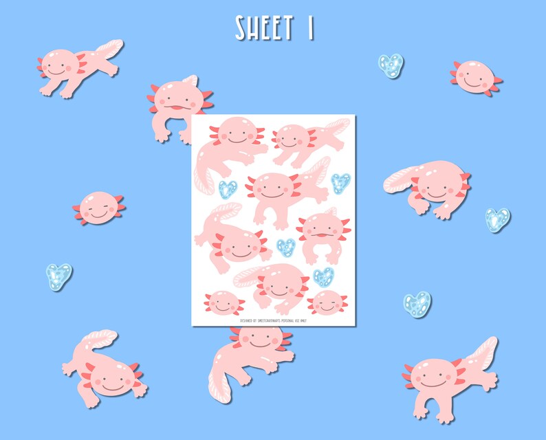 Axolotl Stickers: Ocean-themed Goodnotes and Printable Sticker Pack ...
