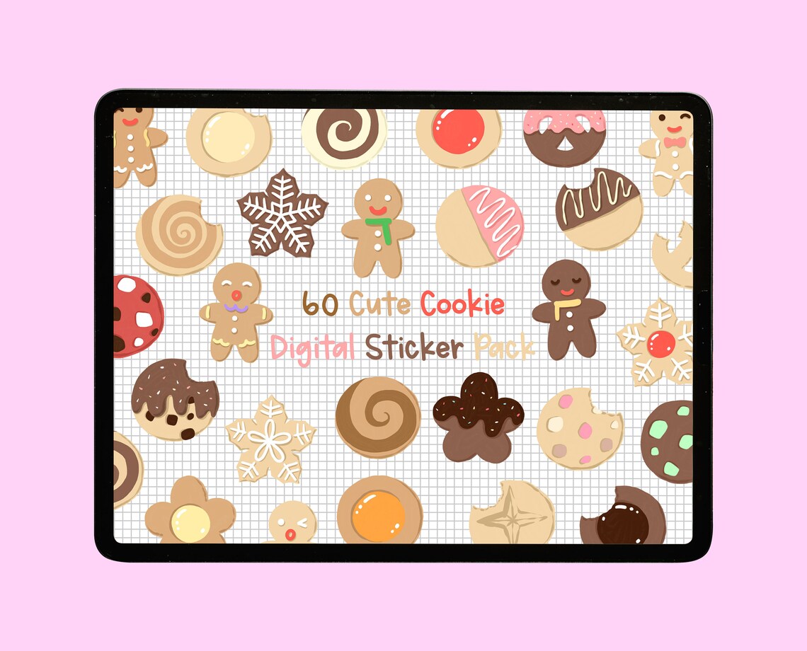 60 Cute Cookie Digital Sticker Pack Cookie Printable - Etsy