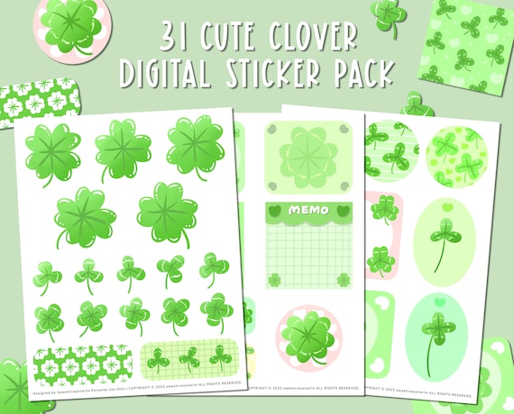 31 Cute Clover Digital Sticker Pack Printable Four Leaf | Etsy