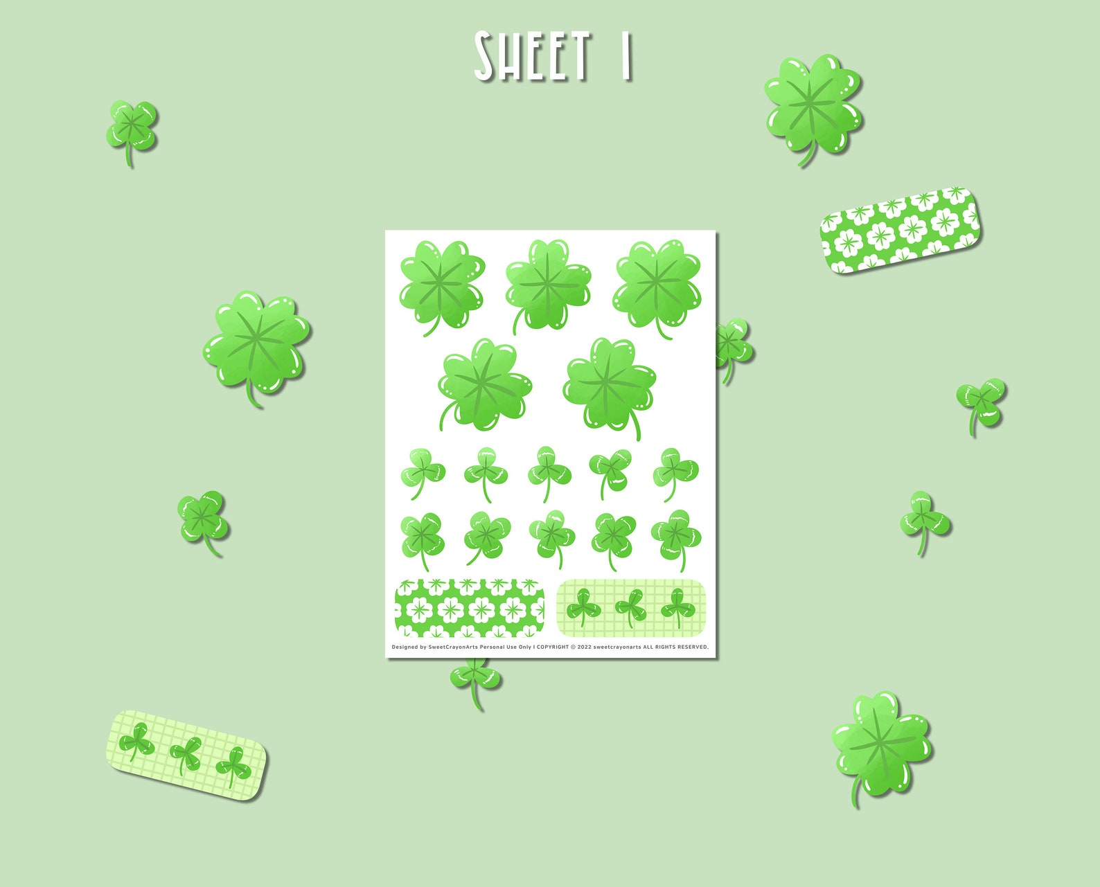 31 Cute Clover Digital Sticker Pack, Printable Four Leaf Clover ...