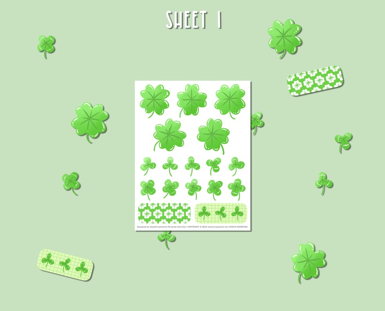 31 Cute Clover Digital Sticker Pack, Printable Four Leaf Clover ...