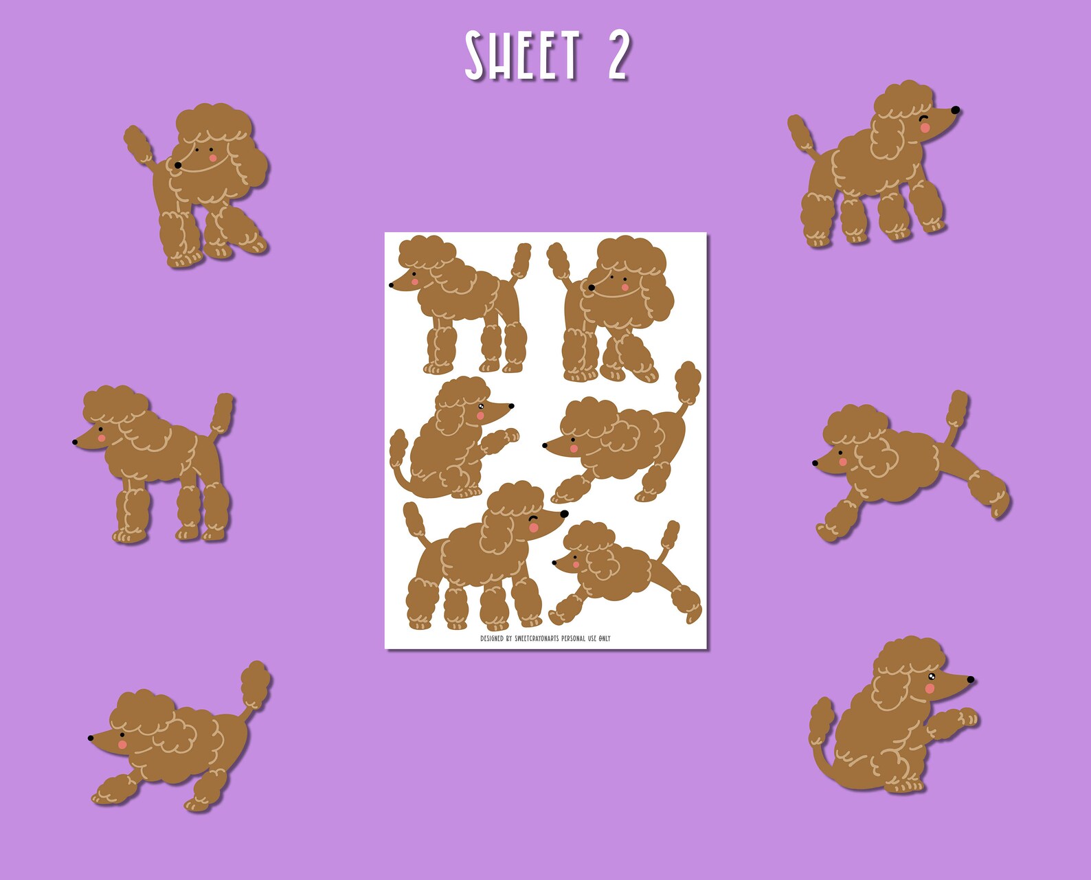 31 Cute Poodle Digital Sticker Pack Printable Stickers Dog - Etsy