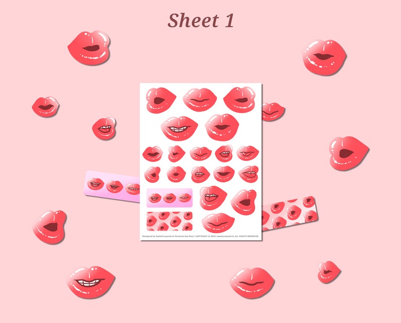 39 Cute Lips Digital Sticker Pack Love Printable Stickers - Etsy