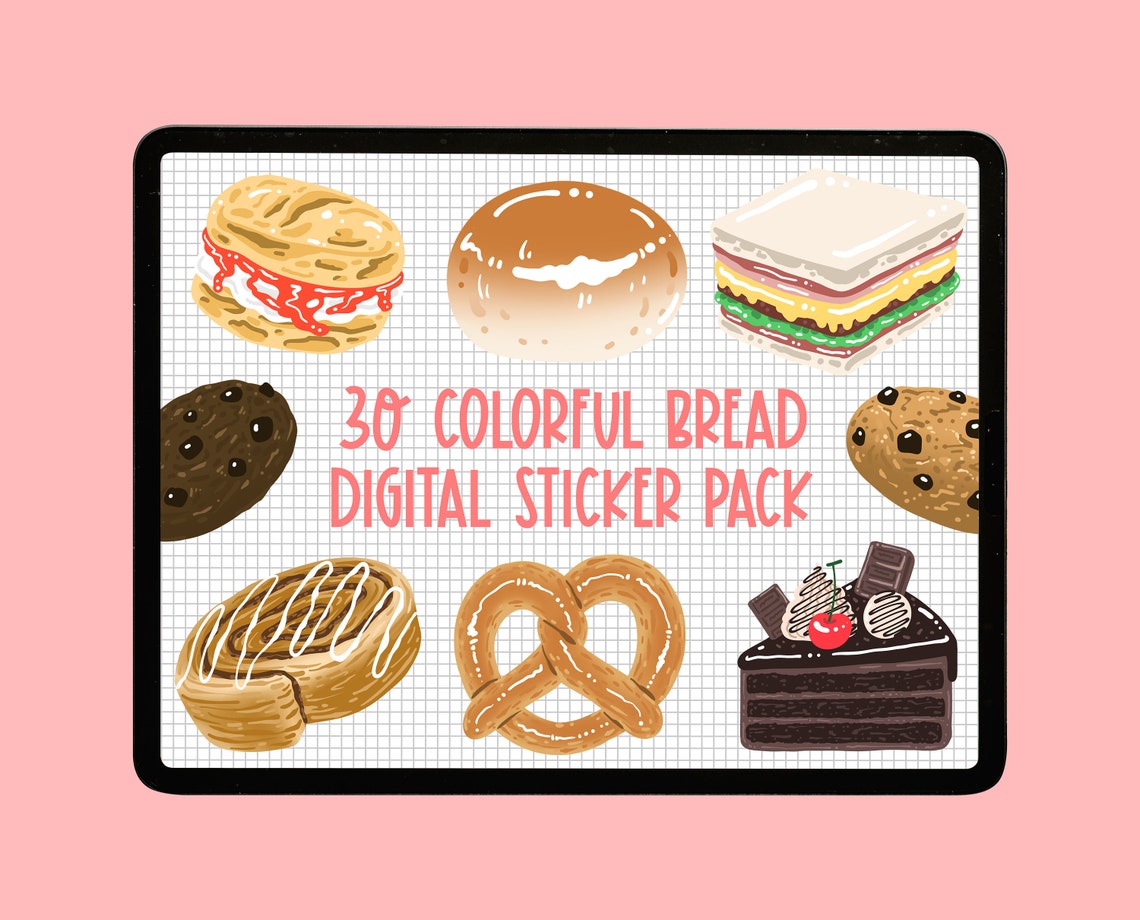 30 Colorful Bread Digital Sticker Pack Printable Stickers - Etsy