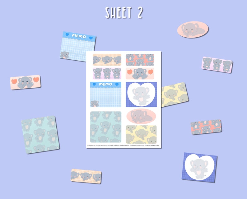 37 Cute Elephant Digital Sticker Pack Baby Elephant Printable - Etsy