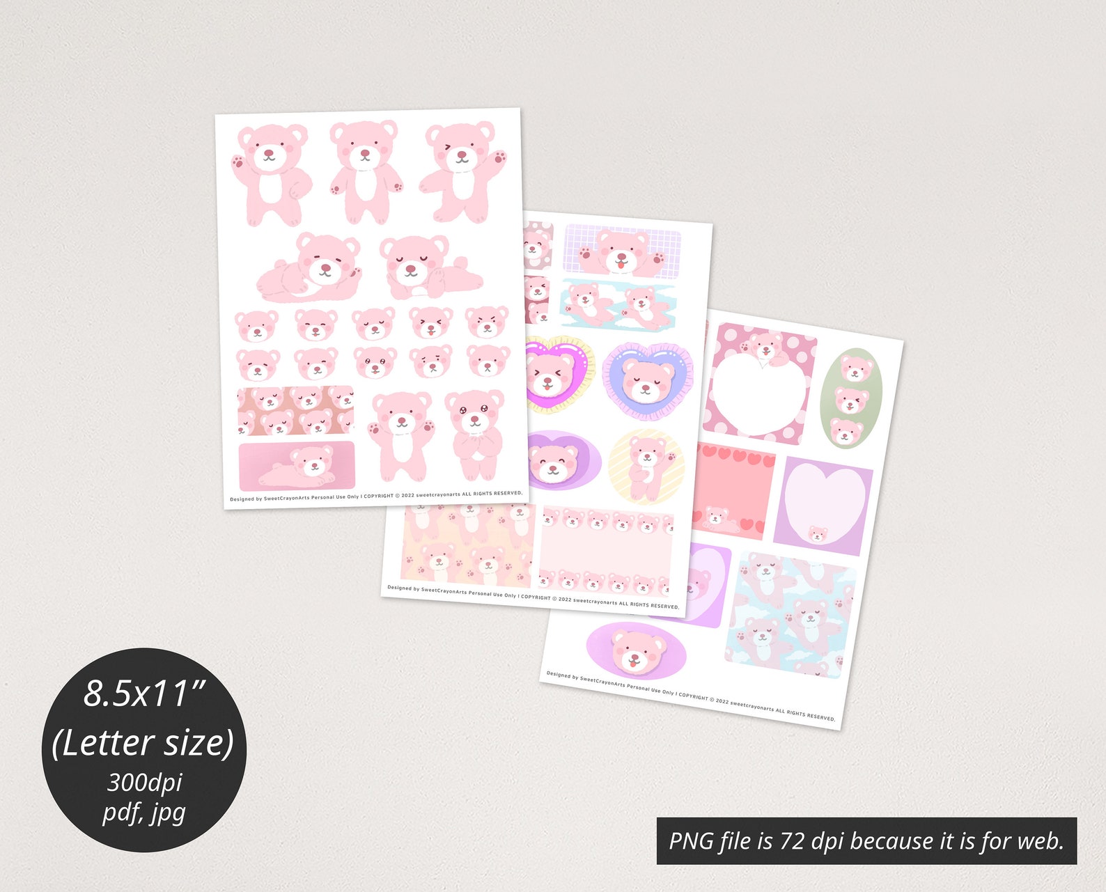 41 Cute Pink Bear Digital Sticker Pack Cute Bear Printable - Etsy