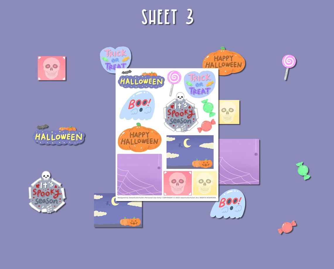 57 Cute Halloween Digital Sticker Pack, Pumpkin Halloween Printable ...