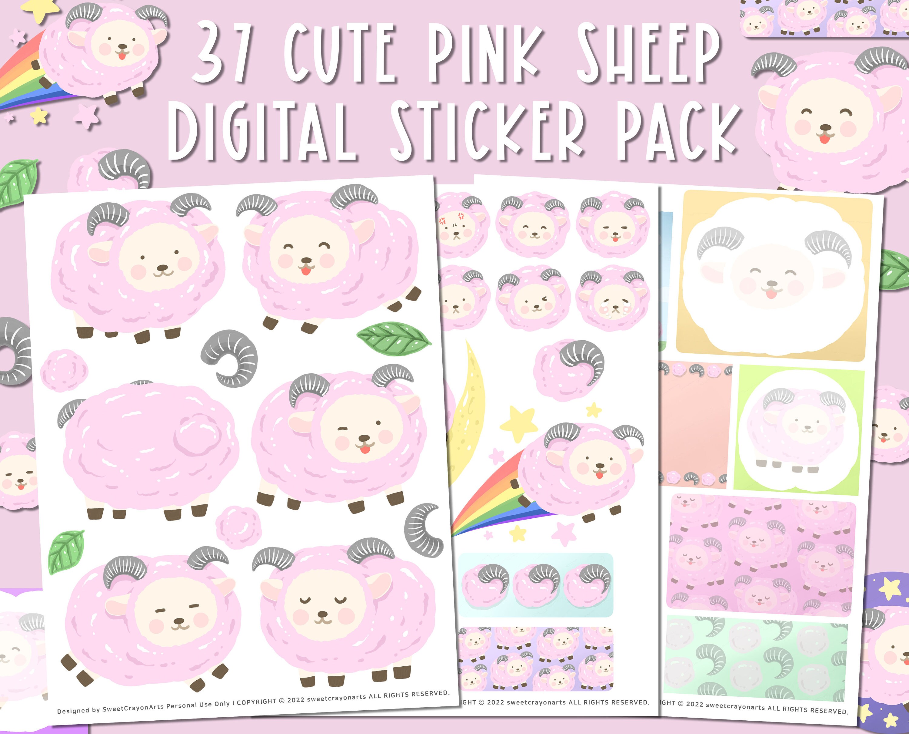 37 Cute Pink Sheep Digital Sticker Pack Sheep Goodnotes - Etsy