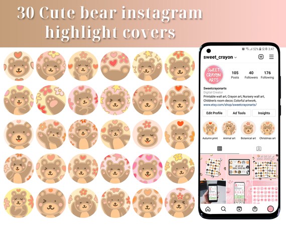 30 Cute Bear Instagram Highlight Covers Lovely Bear Covers | Etsy