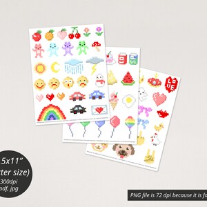 70 Cute Pixel Art Digital Sticker Pack, Printable Pixel Art Stickers ...