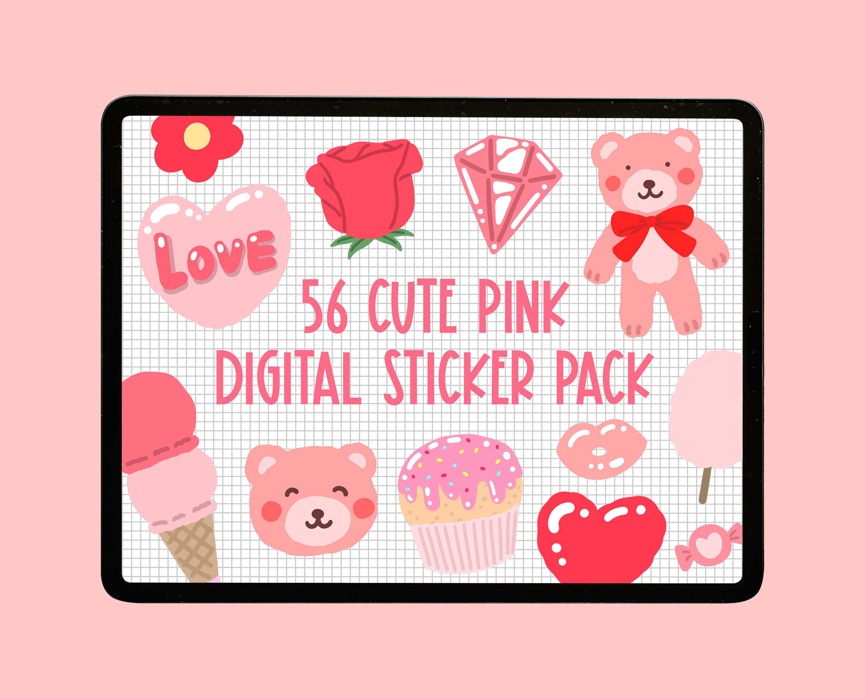 56 Cute Pink Digital Sticker Pack, Goodnotes Stickers, Printable ...