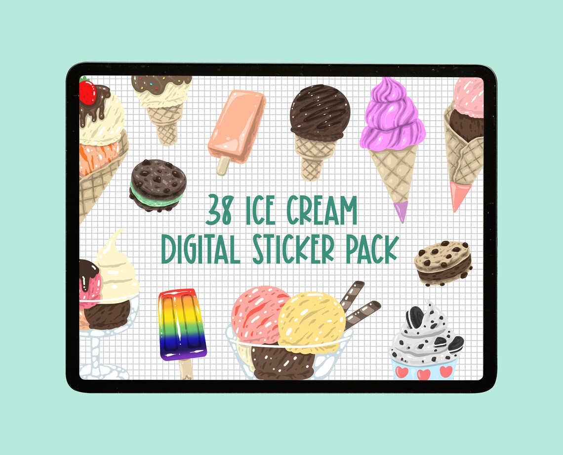 38 Ice Cream Digital Sticker Pack Printable Decorative | Etsy
