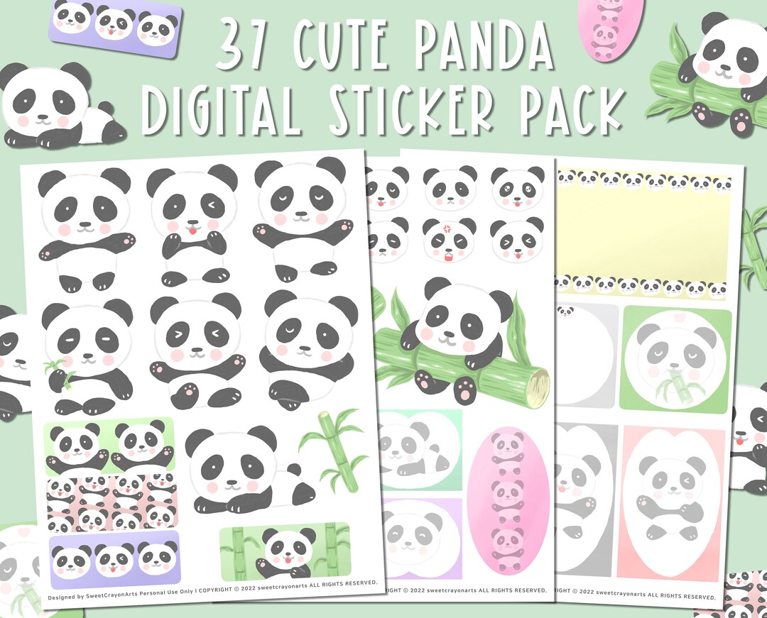 37 Cute Panda Digital Sticker Pack, Panda Printable Stickers, Aesthetic ...