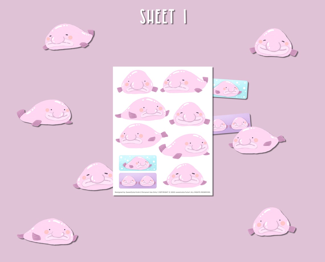 34 Cute Blobfish Digital Sticker Pack Pink Blob Fish - Etsy
